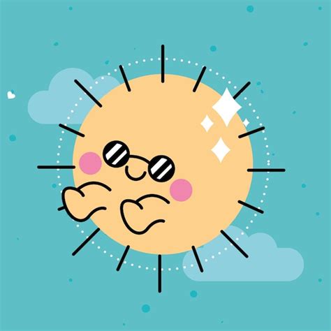 귀여운 태양 카와이 만화 캐릭터 프리미엄 벡터