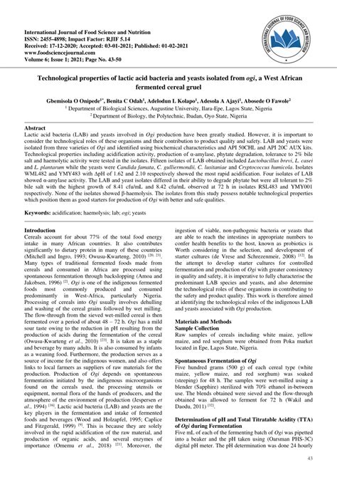 Pdf International Journal Of Food Science And Nutrition Technological