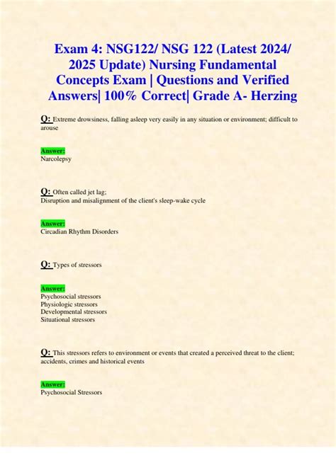 Exam 4 NSG122 NSG 122 Latest 2024 2025 Update Nursing Fundamental