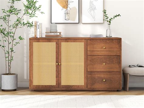 Buffet En Rotin Avec Tiroirs Et Portes Marron