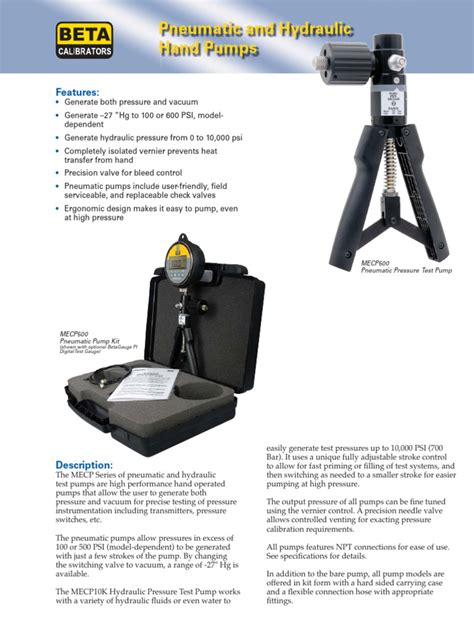 Beta Calibrators Pneumatic And Hydraulic Hand Pumps Pdf