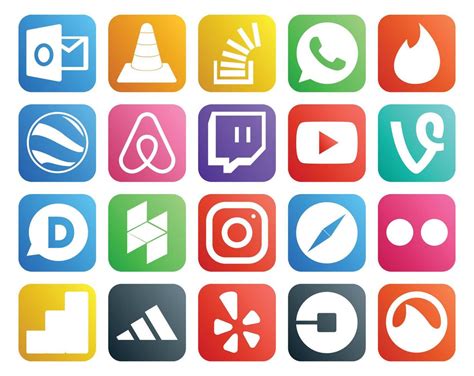 20 Social Media Icon Pack Including Houzz Vine Whatsapp Video Twitch