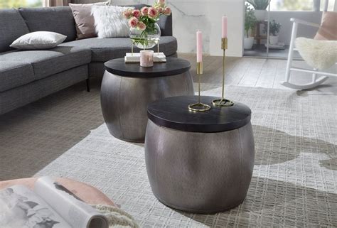 Furnicato Couchtisch Design 2er Set Mango Massivholz Satztisch Rund