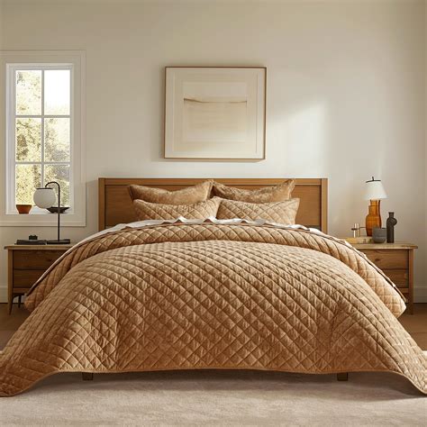 Evergrace Luxury Velvet Quilt Set King Size Diamond Quilted
