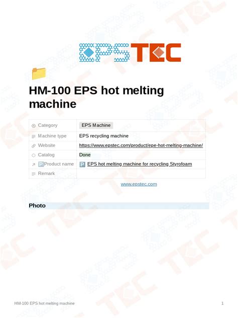 Hm 100 Eps Hot Melting Machine Technology Data Sheet Pdf