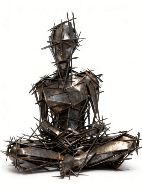 Metal Sculpture Of Seated Human Figure Covered In Sharp Spikes