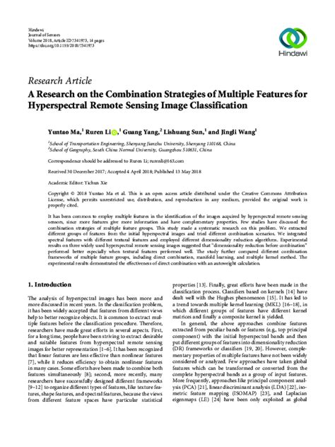 Pdf A Research On The Combination Strategies Of Multiple Features For Hyperspectral Remote