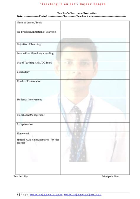 Teacher S Classroom Observation Format School Education Solutions