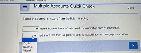 Multiple Accounts Quick Check Select The Correct Answers From The Lists