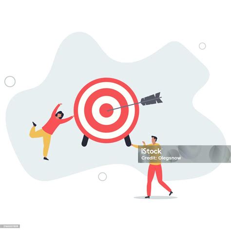 사람들과 가진 Arrowflat 디자인을 가진 과녁 원형 붙드는 사업 해결책과 Goalscustomers 개념에 대한 스톡 벡터