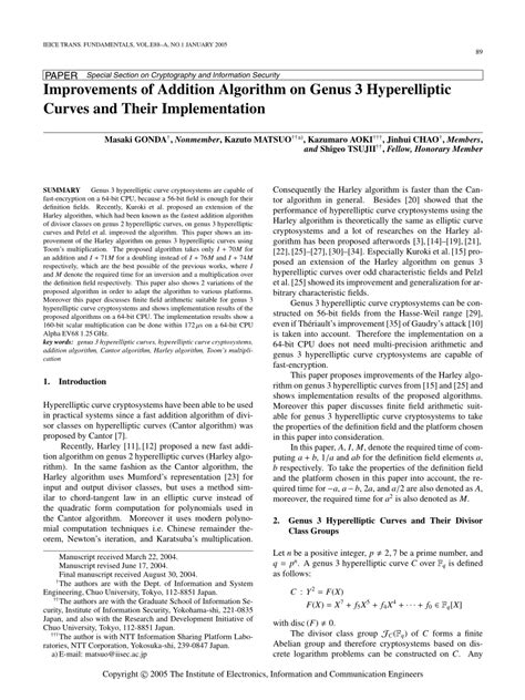 Pdf Improvements Of Addition Algorithm On Genus 3 Hyperelliptic