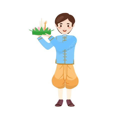 태국 Loy Krathong 축제 전통 남성 꽃 태국 로이 끄 라통 축제 남자들 꽃들 Png 일러스트 및 Psd 이미지