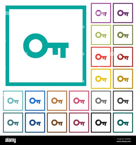 Old Key Flat Color Icons With Quadrant Frames On White Background Stock