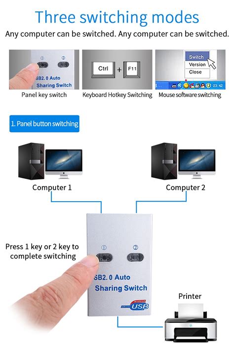USB Splitter Auto Sharing Switch For PC Computer Printers Port Hub Switcher Hosts