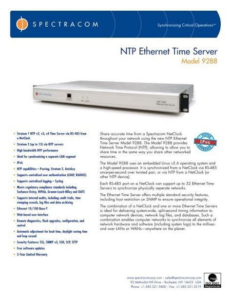 Netclock Ntp Ethernet Time Server Model 9288 Spectracom