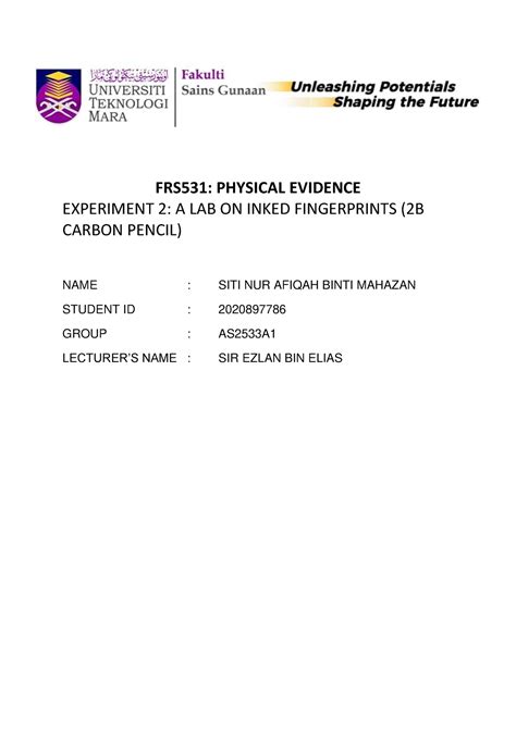 Lab 2 Inked Fingerprint Frs531 Physical Evidence Experiment 2 A Lab