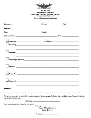 Fillable Online CR Quote Fillable PDF R Pdf C And R Trucking Inc Fax Email Print PdfFiller
