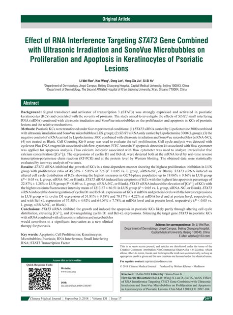Pdf Effect Of Rna Interference Targeting Stat Gene Combined With Ultrasonic Irradiation And