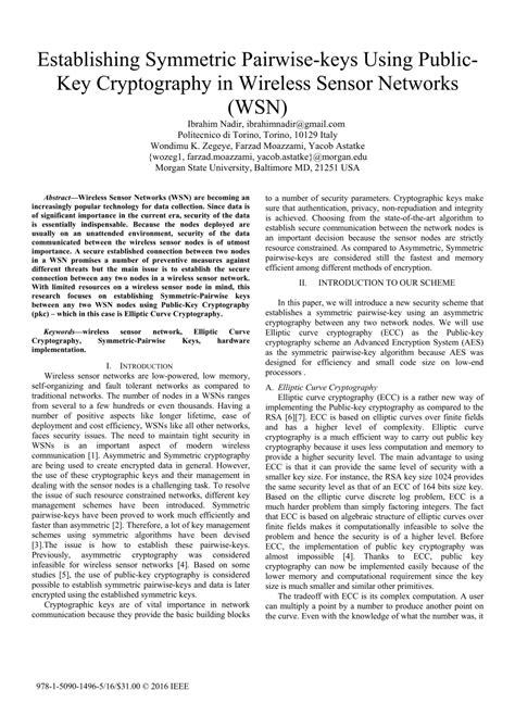 Pdf Establishing Symmetric Pairwise Keys Using Public Key