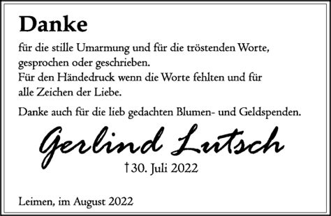 Traueranzeigen Von Gerlind Lutsch Trauer Rnz De