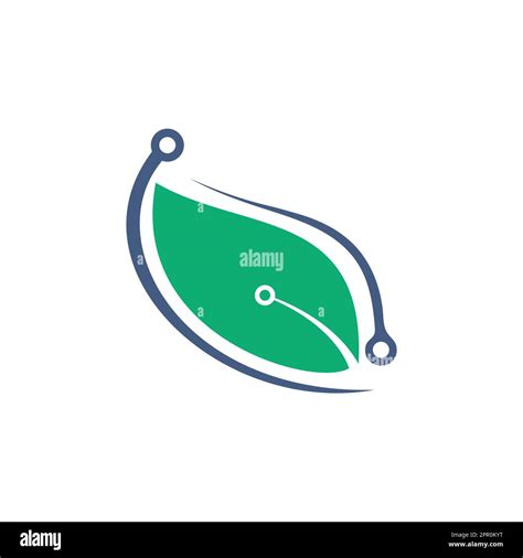 Green Leaf Technology Logo Design Circuit Leaf Vector Design Stock