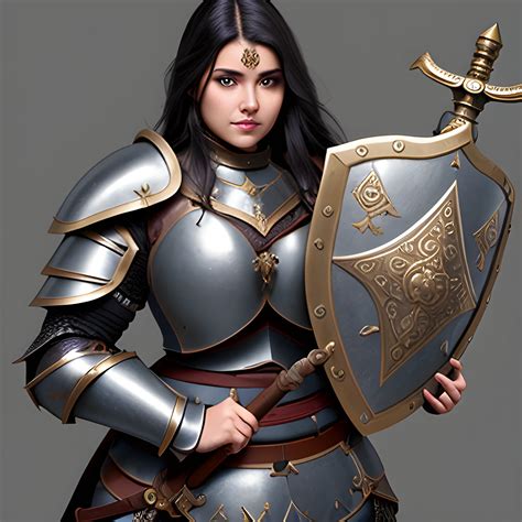 Exotic Stunning Dark Haired Female Beauty In Plate Armour Curvy Body