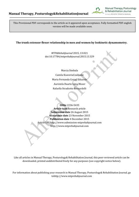 Pdf The Trunk Extensor Flexor Relationship In Men And Women By