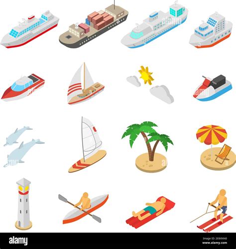 Ships Yachts Boats And Beach Vacation Isometric Icons Set Isolated
