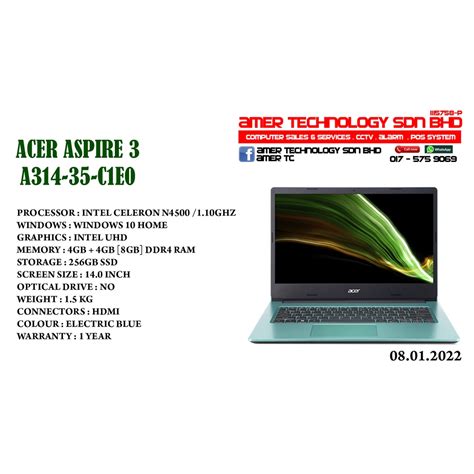 Laptop Acer Aspire 3 A314 35 C1e0 Intel Celeron N4500 110ghz