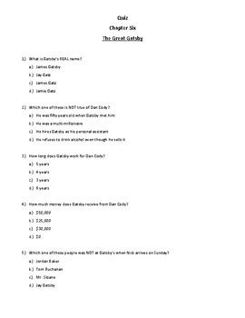The Great Gatsby Quiz Chapter Six WITH KEY Honors By DrCoachPowell