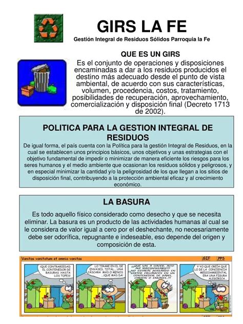 PPT GIRS LA FE Gestión Integral de Residuos Sólidos Parroquia la Fe