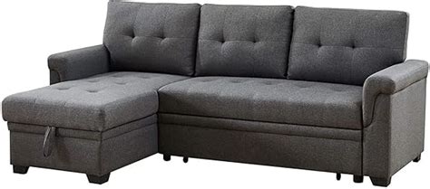 Amazon Lilola Home Lucca Dark Gray Linen Reversible Sleeper Sectional Sofa With Storage