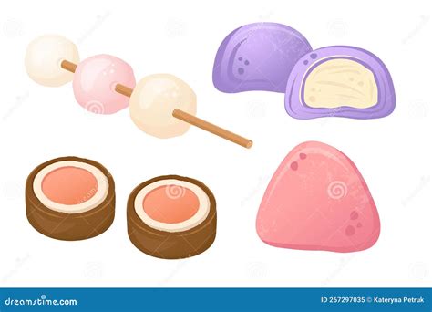 Set Of Asian Dessert Chinese Rice Cookies Japanese Mochi Korean Rice