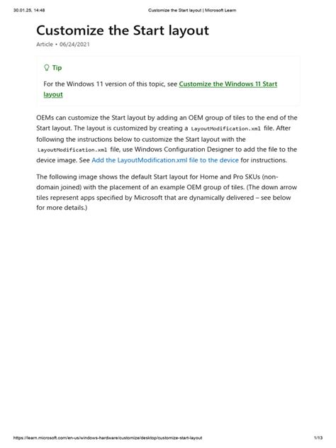 Customize The Start Layout Microsoft Learn Pdf Windows 10