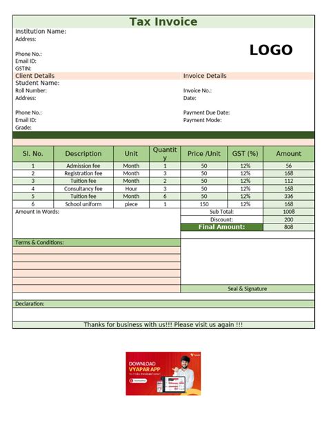 Education Invoice Template 01 Pdf