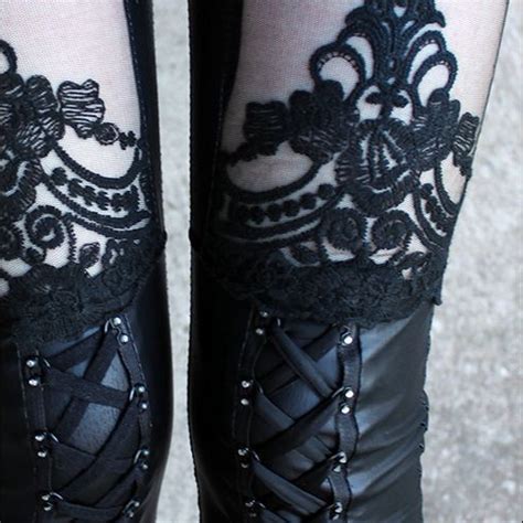 Black Lace Up Leggings Faux Leather Gothic Lace Leggings W Inspire