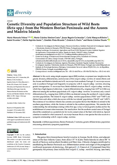 Pdf Genetic Diversity And Population Structure Of Wild Beets Beta Spp From The Western