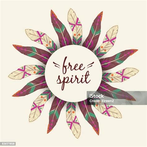 Boho 스타일에 깃털 프레임 벡터 민족 그림 부족 디자인입니다 자유로운 영혼 개념입니다 체로키 문화에 대한 스톡 벡터 아트 및 기타 이미지 Istock
