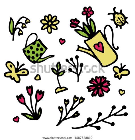 손으로 그린 스타일로 설정된 스프링 아이콘흰색 스톡 일러스트 1687528810 Shutterstock