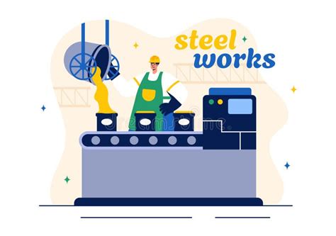 Steelworks Vector Illustration With Resource Mining Smelting Of Metal In Big Foundry And Hot