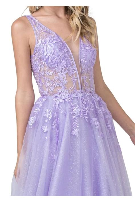 Vestido Ampón Tul con Brillos color Lila DOCE38