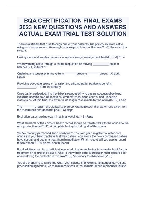 Bqa Certification Final Exams 2023 New Questions And Answers Actual