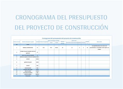 Plantilla De Excel Cronograma Del Presupuesto Del Proyecto De