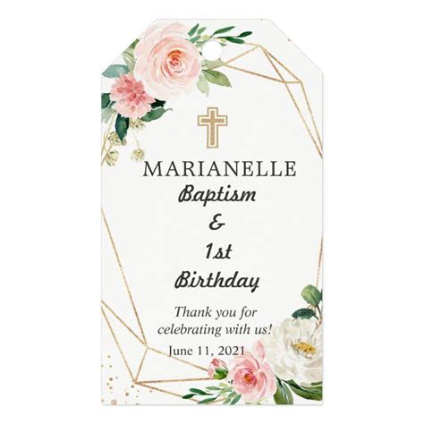 Etiquetas Para Regalos Bautismo y bautizo florales geométricos de Rubor Zazzle Rosé