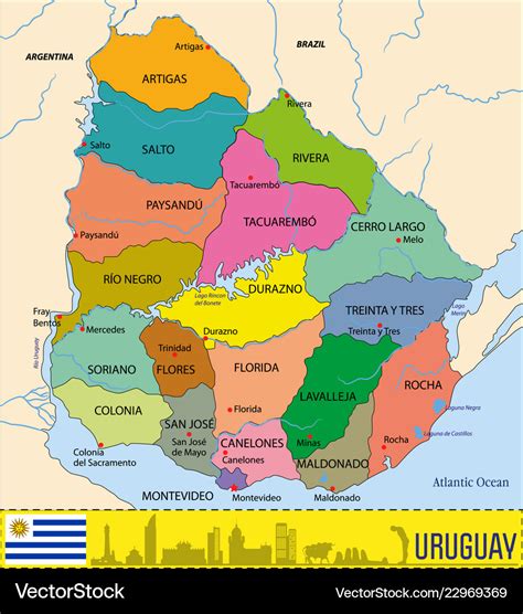Detailed Map Of Uruguay With Regions Royalty Free Vector