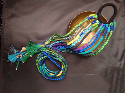 Boho Style Gypsy Hair Accessory Green And Blue Shaded Strings