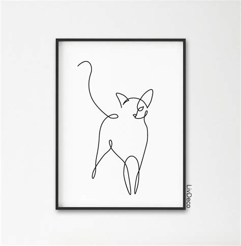 Abstract Cat One Line Drawing Wall Decor Print Miimalist Etsy