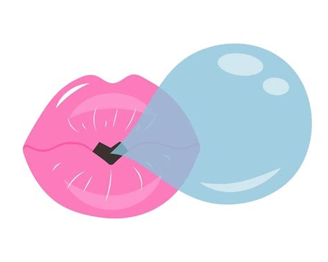 Premium Vector Cute Pastel Glossy Lips With Gum Bubble Female Mouth