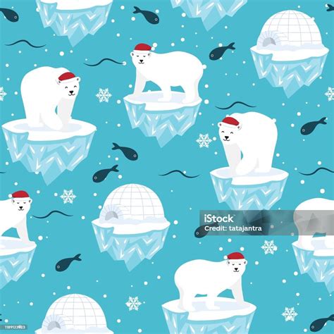 얼음 꽃가루 배경에 북극곰 북극곰 포장지 패턴 채우기 겨울 인사말 웹 페이지 배경 크리스마스 및 새해 인사말 카드와 크리스마스 원활한 패턴 12월에 대한 스톡 벡터 아트 및