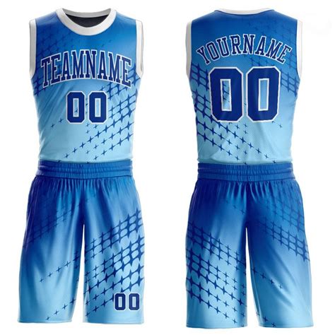 Custom Blue Royal Light Blue Round Neck Sublimation Basketball Suit